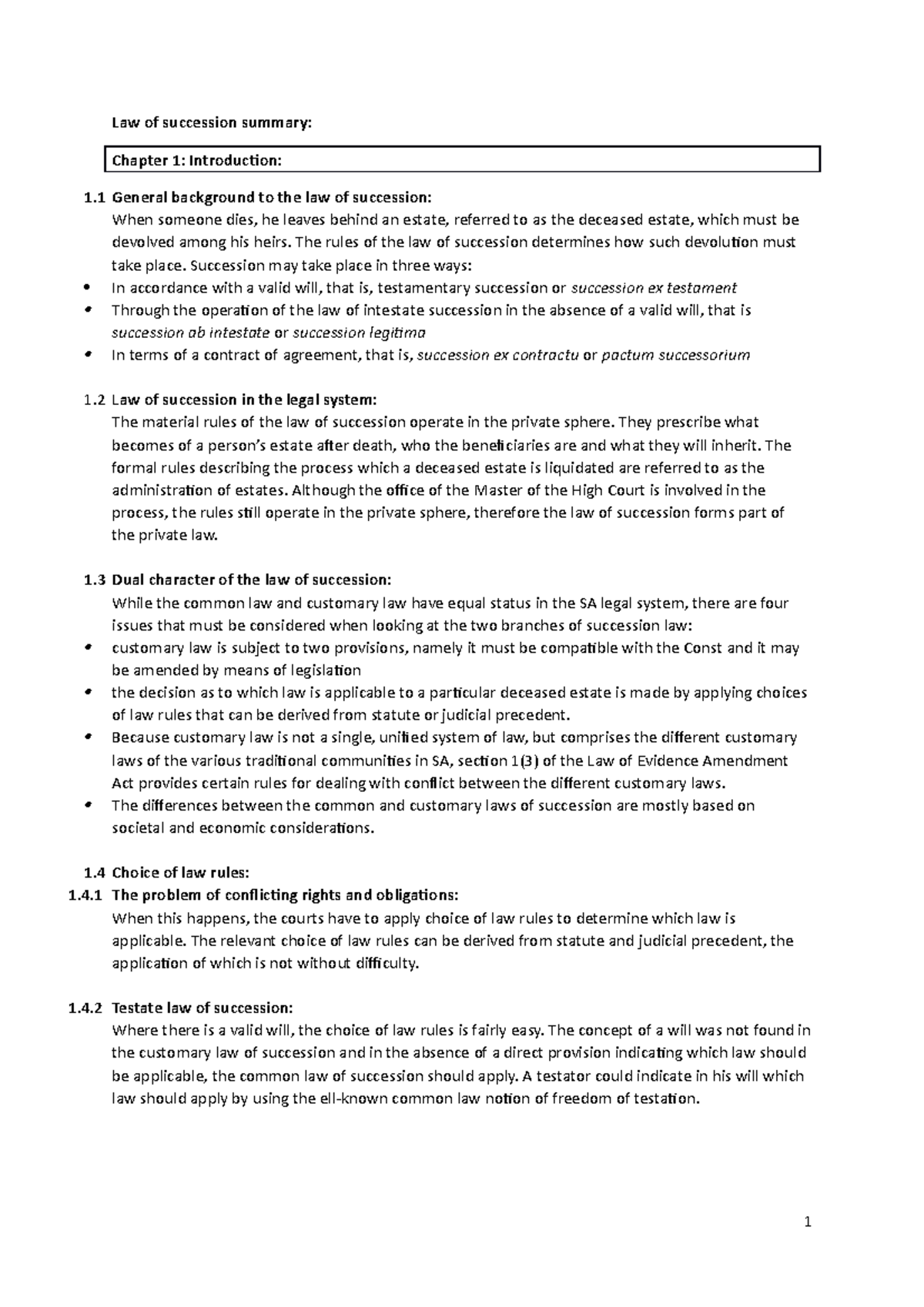 Law Of Succession Summary Law Of Succession Summary Chapter 1