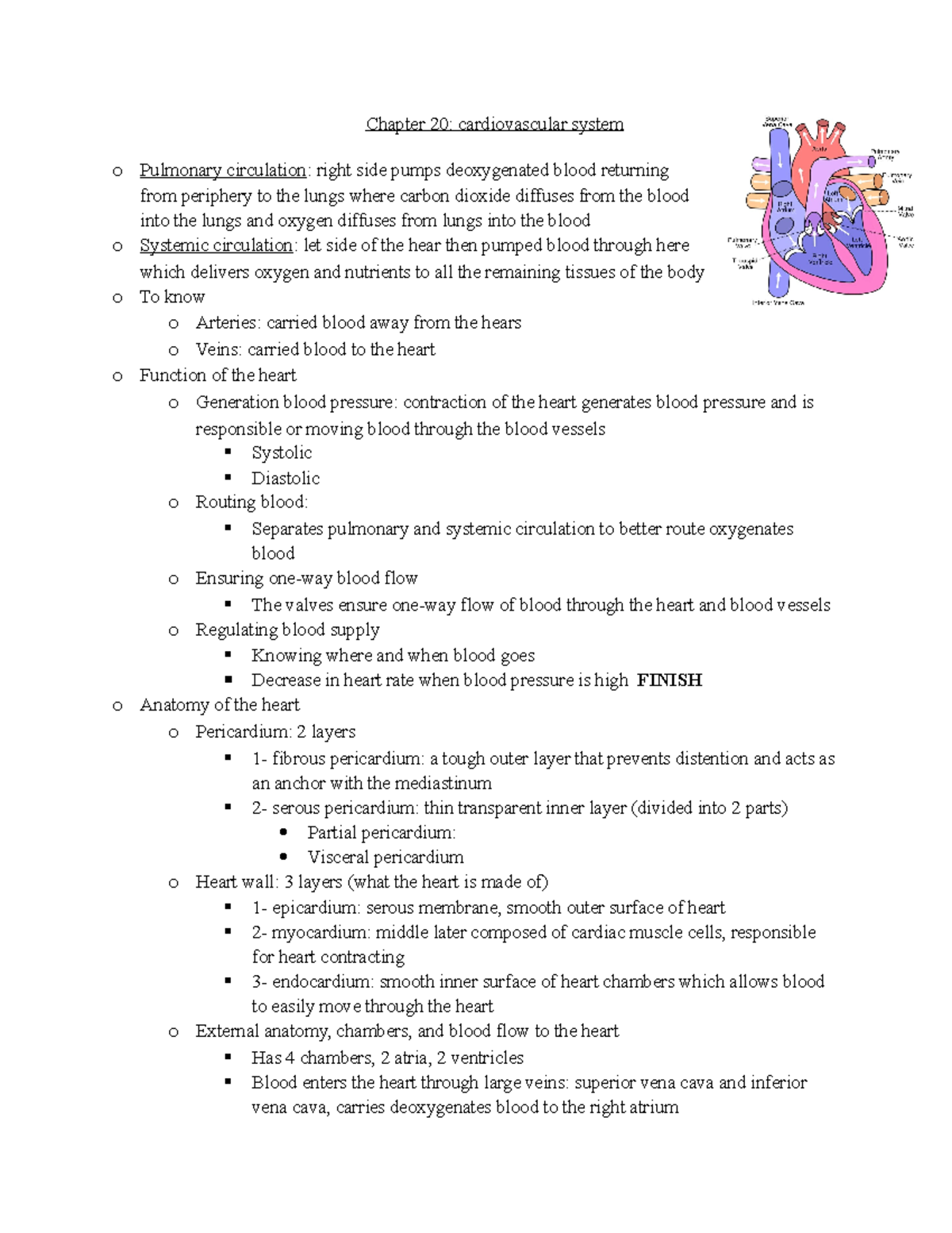 Chapter 20 Lecture Notes Chapter 20 Cardiovascular System O