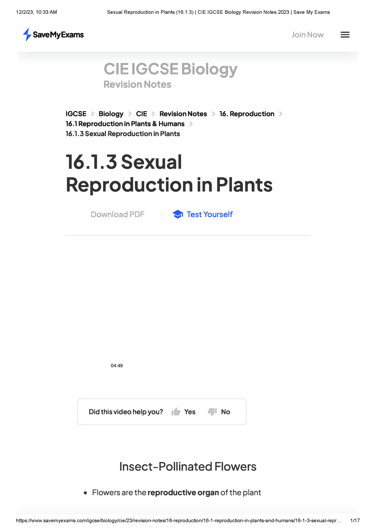 Sexual Reproduction In Plants 1613 Cie Igcse Biology Revision Notes