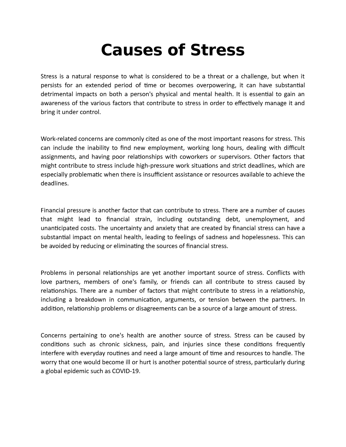 Causes Of Stress Causes Of Stress Stress Is A Natural Response To