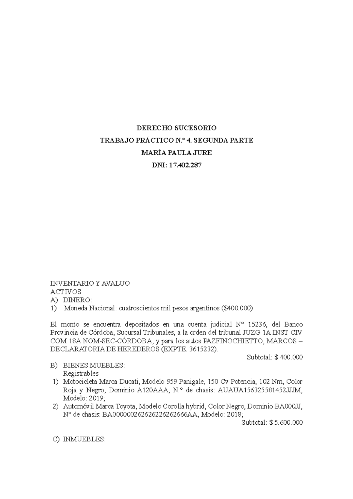 Sucesorio Tp4 2da Parte Derecho Sucesorio Trabajo PrÁctico Nº 4