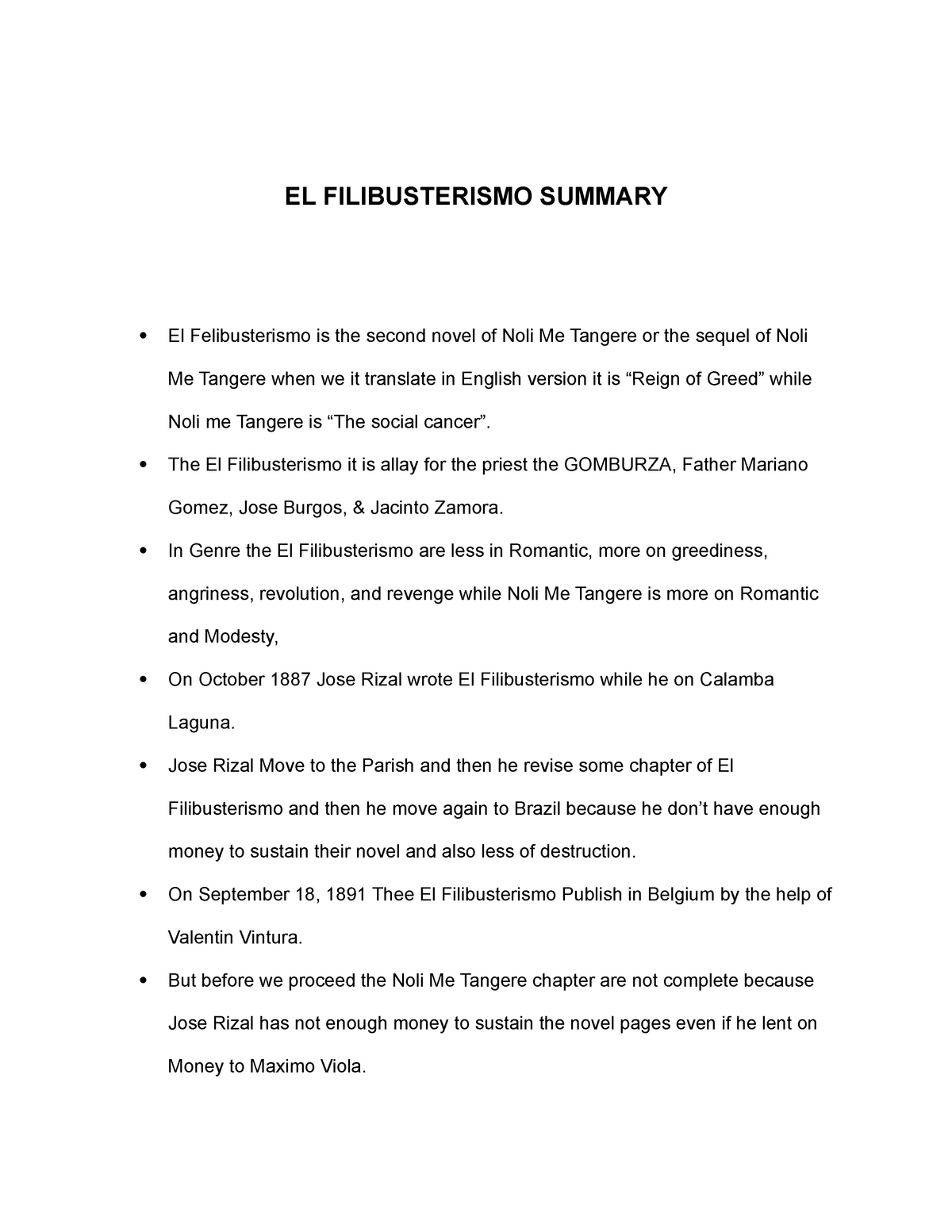 Summary Of The Life Of Dr Jose P Rizal El Filibusterismo Summary El