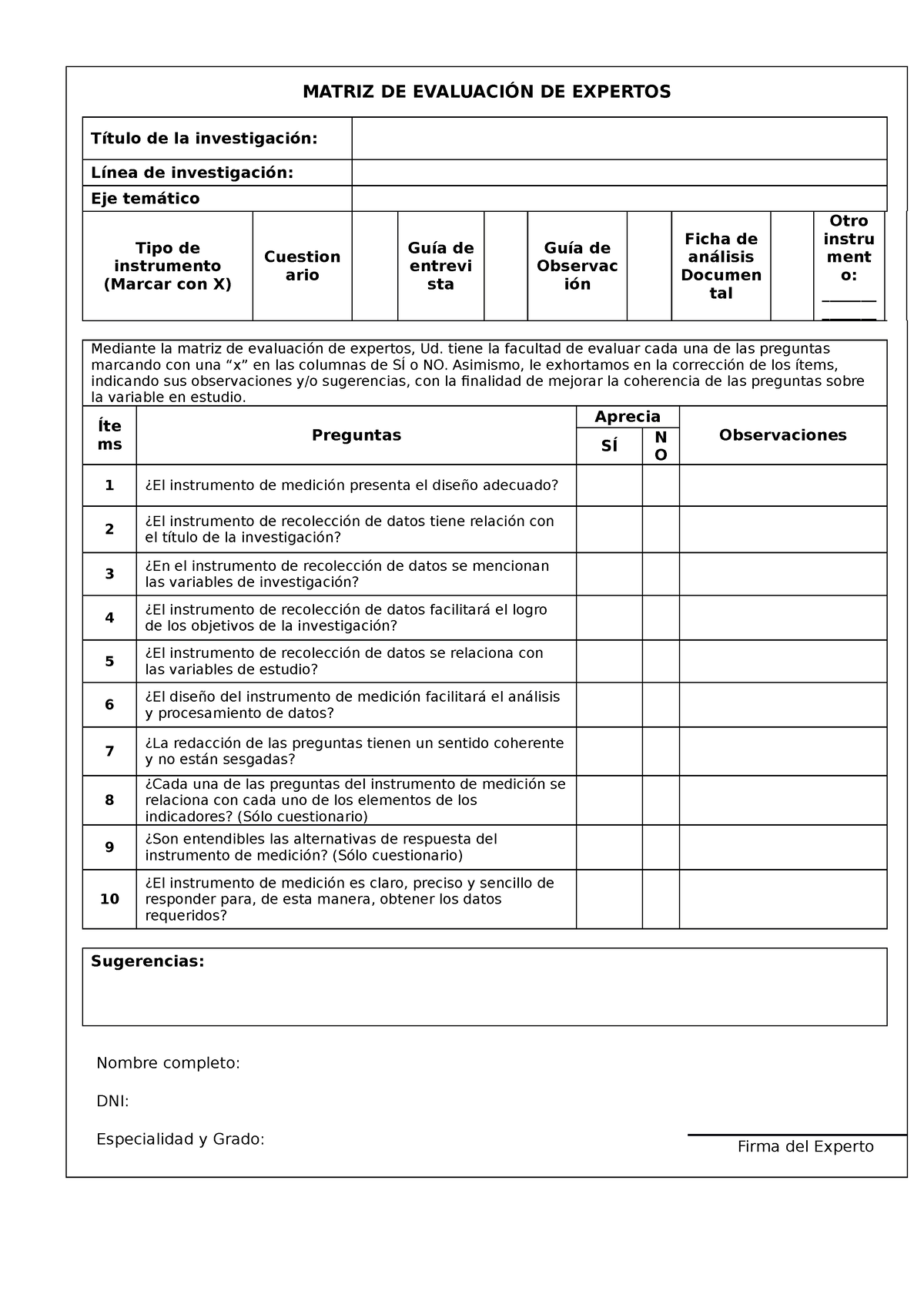 Formato De Validación De Expertos 22 01 22 Matriz De EvaluaciÓn De