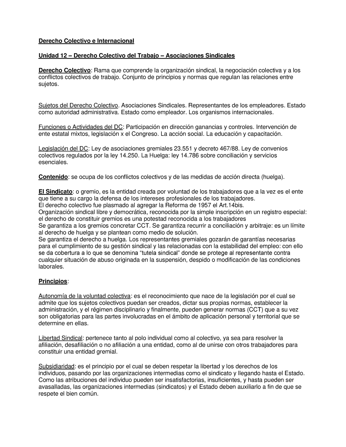 Resumen 2 1 23 Derecho Colectivo E Internacional Unidad 12 Derecho