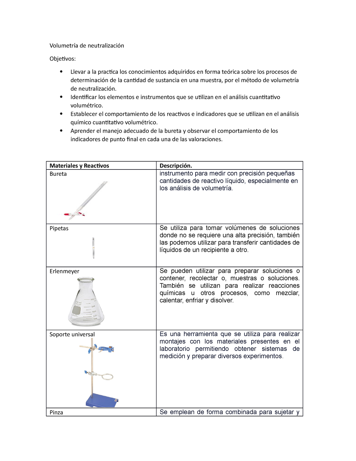 Volumetría De Neutralización Identificar Los Elementos E Instrumentos