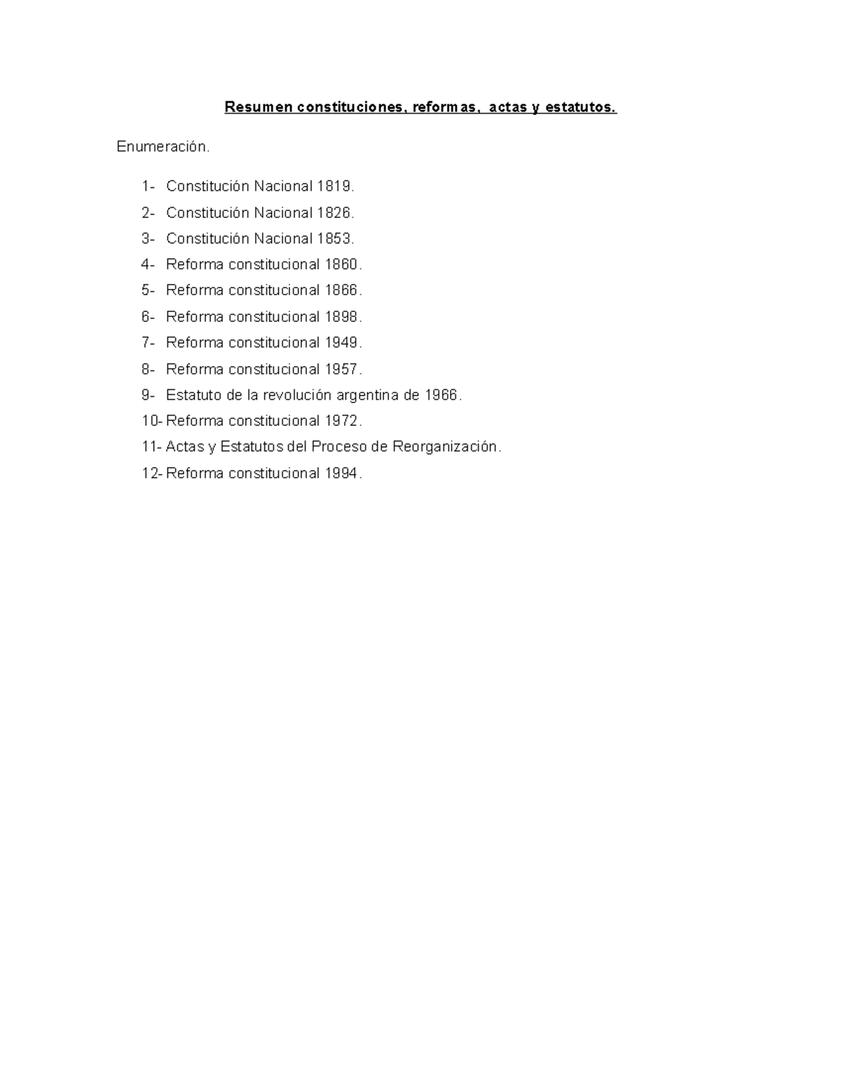 Resumen De Constituciones Las Reformas Actas Y Estatutos Nacional