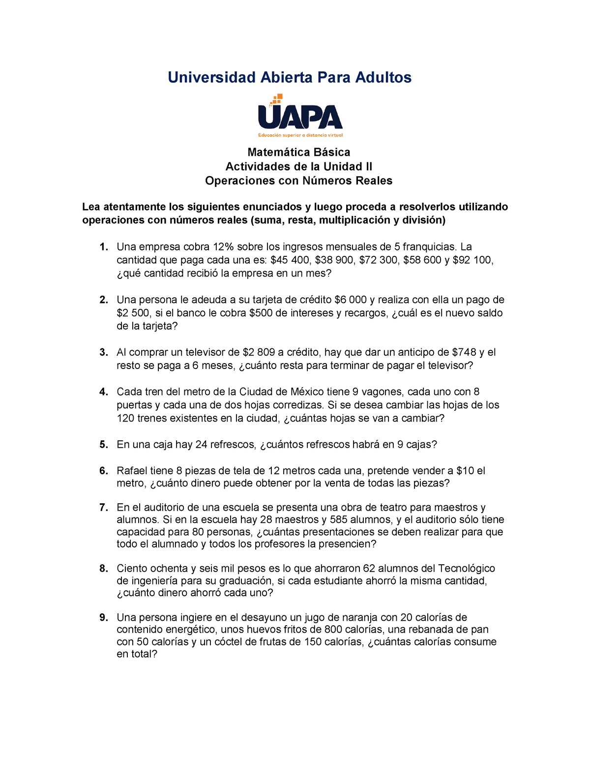 Actividades De La Unidad Ii Universidad Abierta Para Adultos