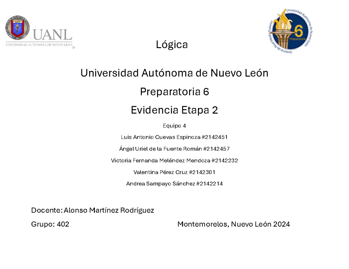 Equipo 4 Ev2 Log Evidencia De Lógica Etapa 2 Lógica Universidad