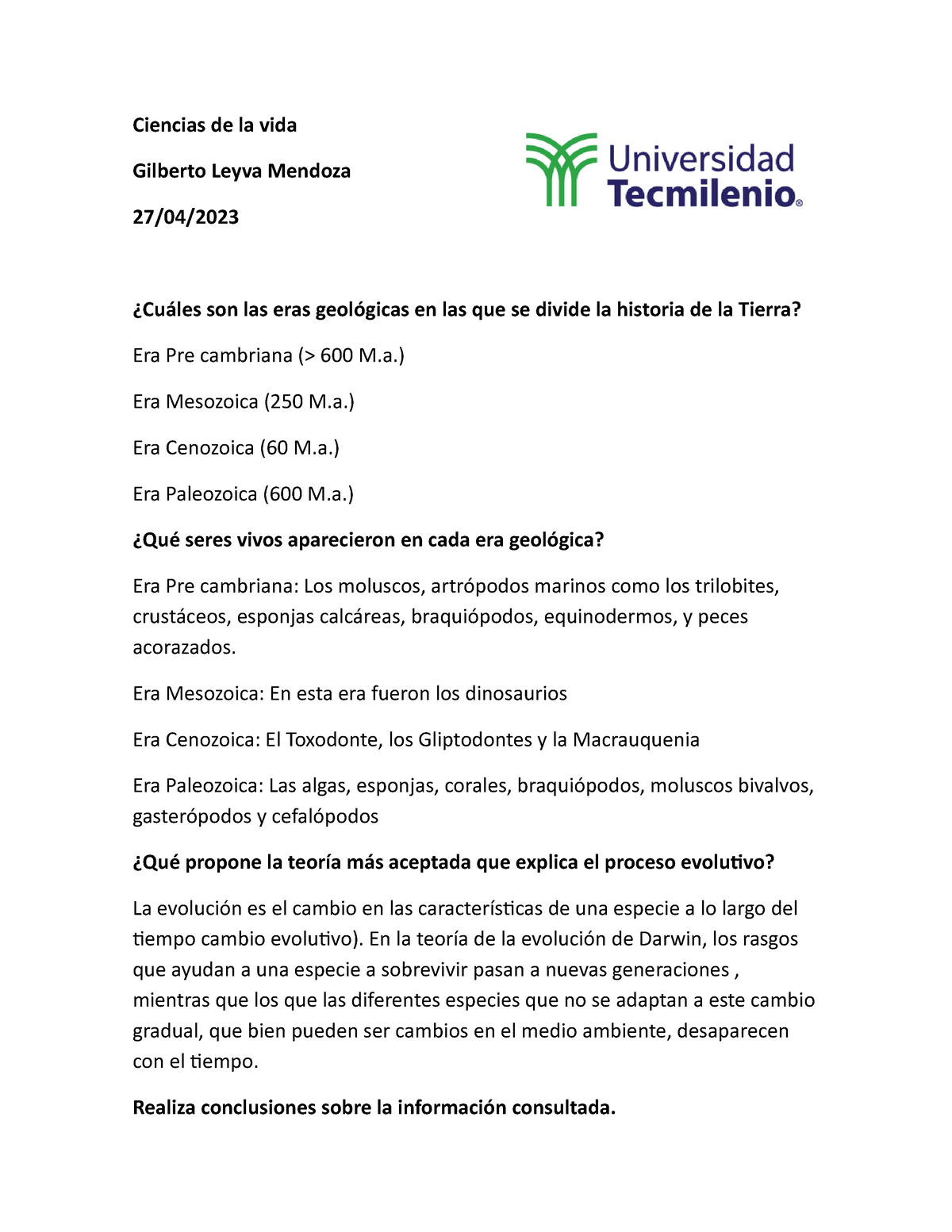 Ciencias De La Vida Ejercicio 15 Ciencias De La Vida Gilberto Leyva