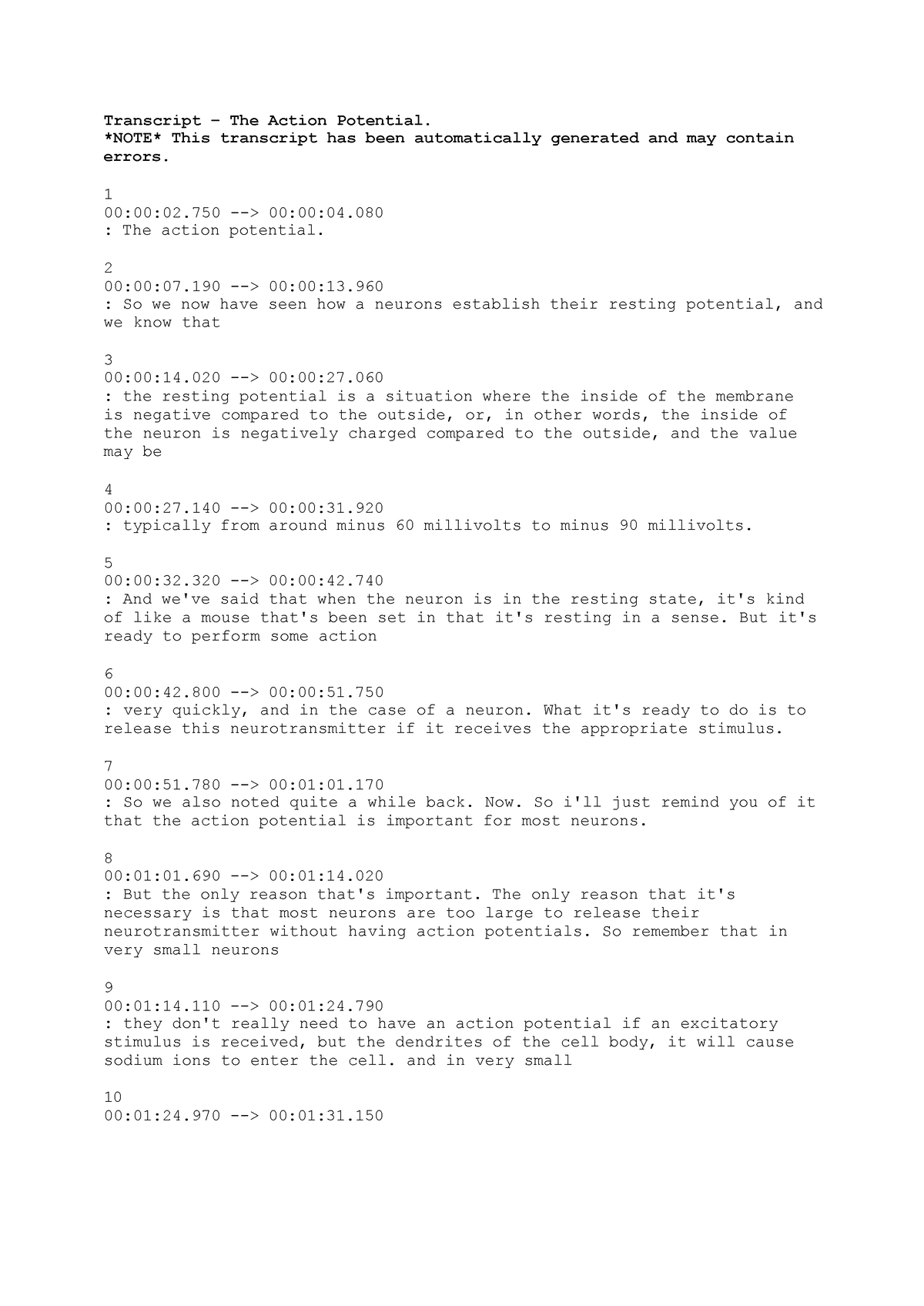 Ap Transcript Notes Lecture Transcript The Action Potential Note