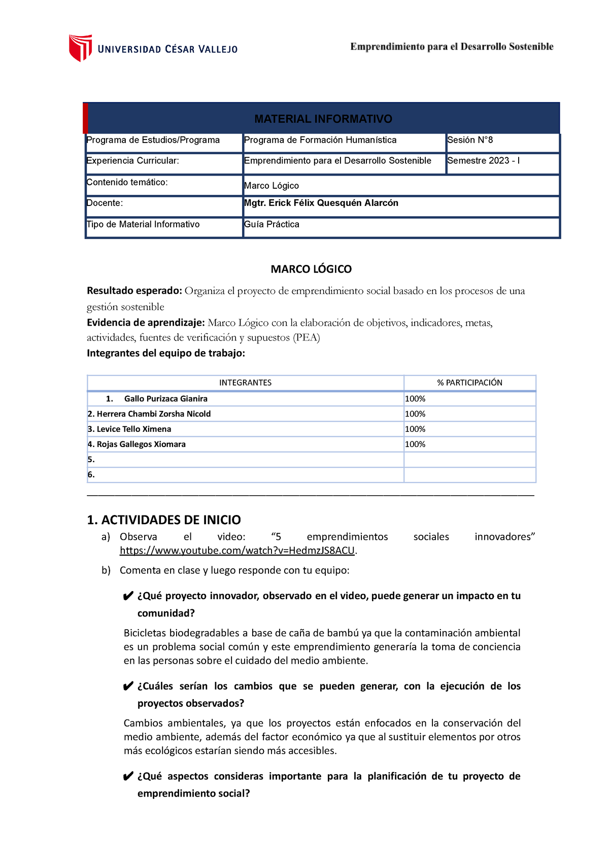 Guía Práctica N° 08 Guia 08 Emprendimiento Para El Desarrollo