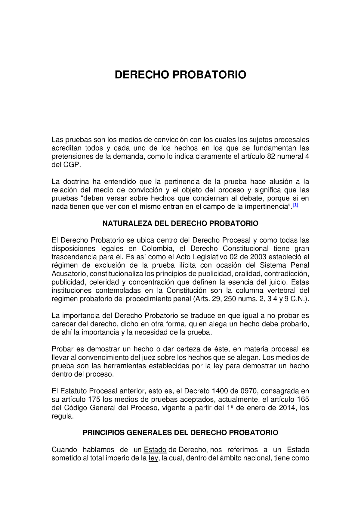 Derecho Probatorio Cuestionario De Examen Derecho Probatorio Las