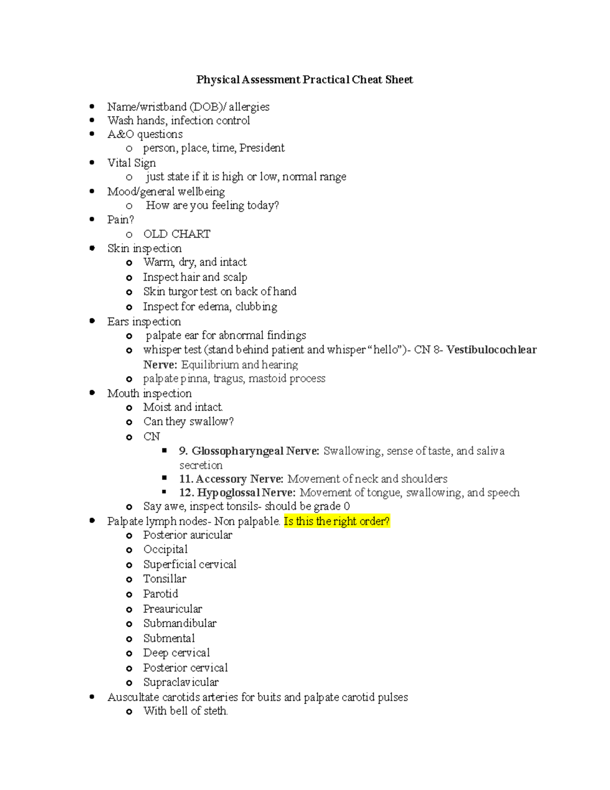 Physical Assessment Pa Head To Toe Cheat Sheet Physical Assessment