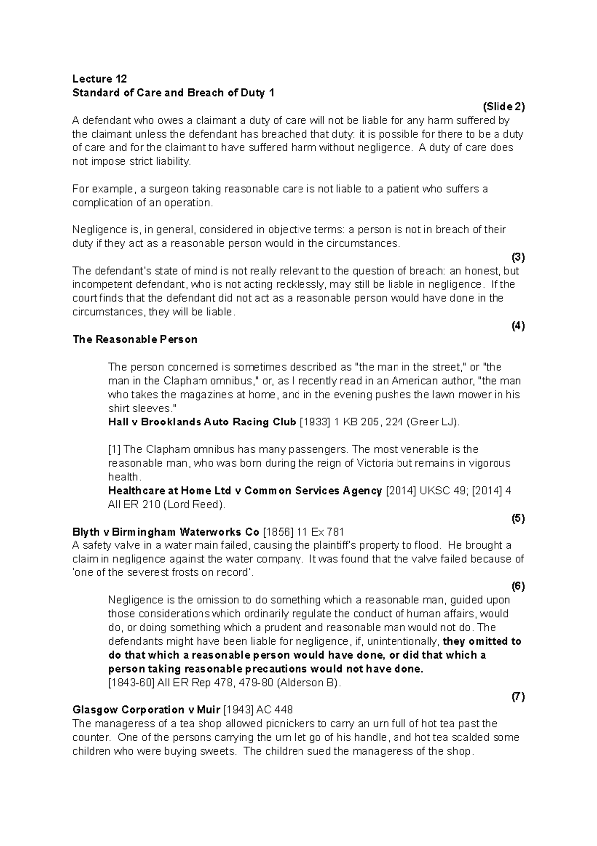 Lecture 12 Standard And Breach Of Duty 1 Lecture 12 Standard Of