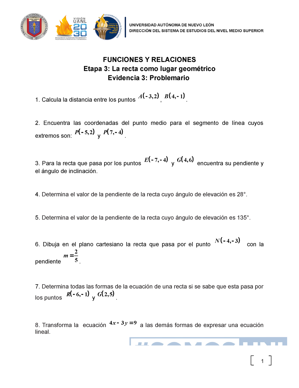 Fy R Laboratorio E3 Funciones Y Relaciones Etapa 3 La Recta Como