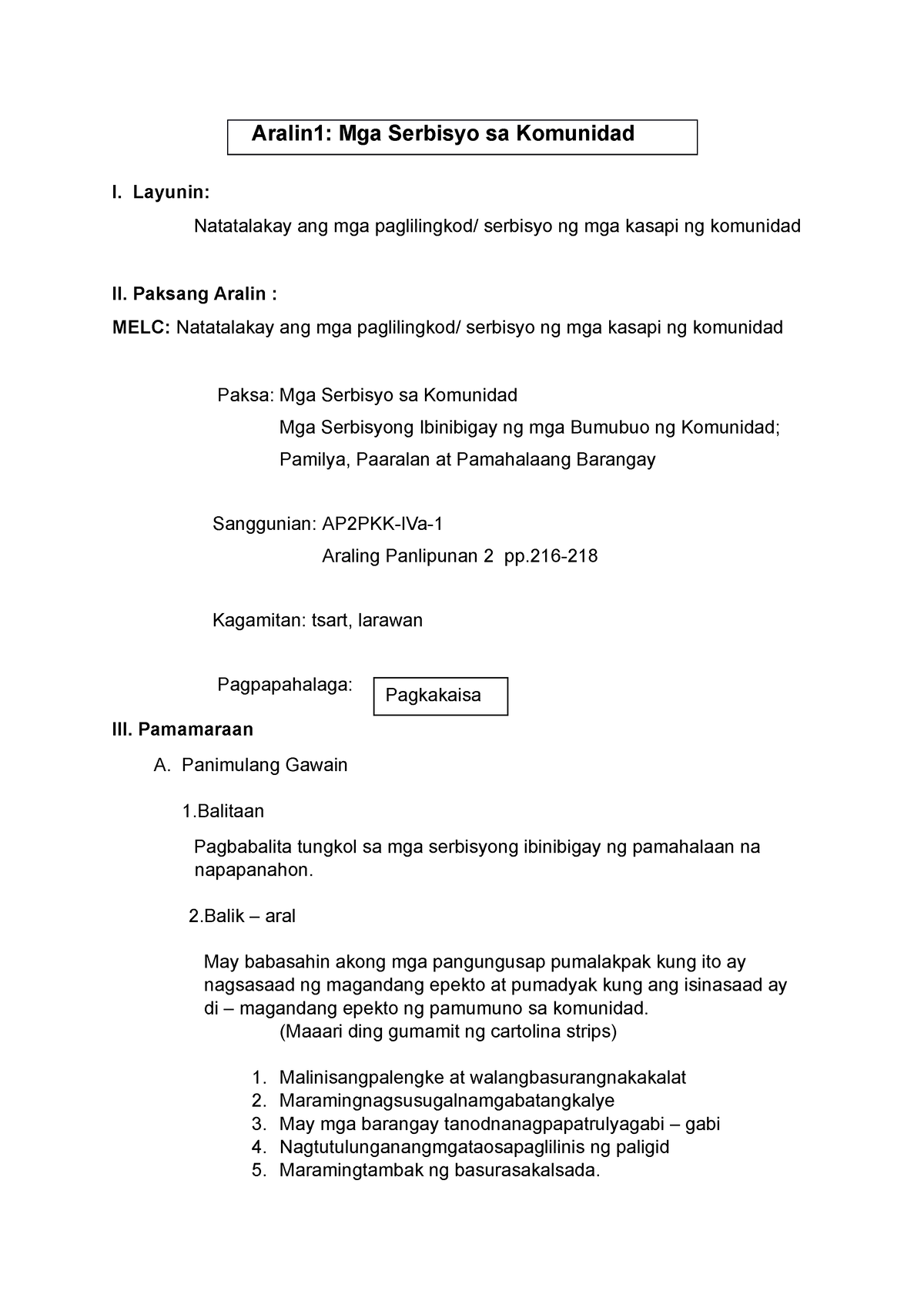 Komunidad Worksheet Grade 2