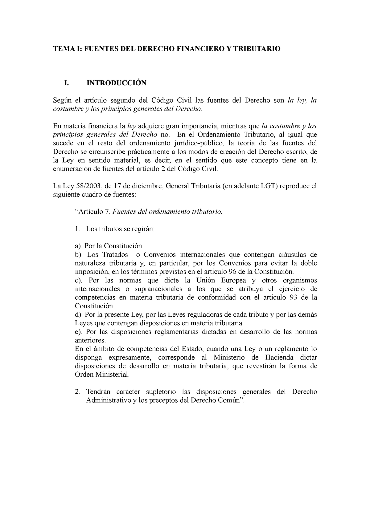 Tema I Fuentes Tema Derecho Financiero Tema I Fuentes Del Derecho