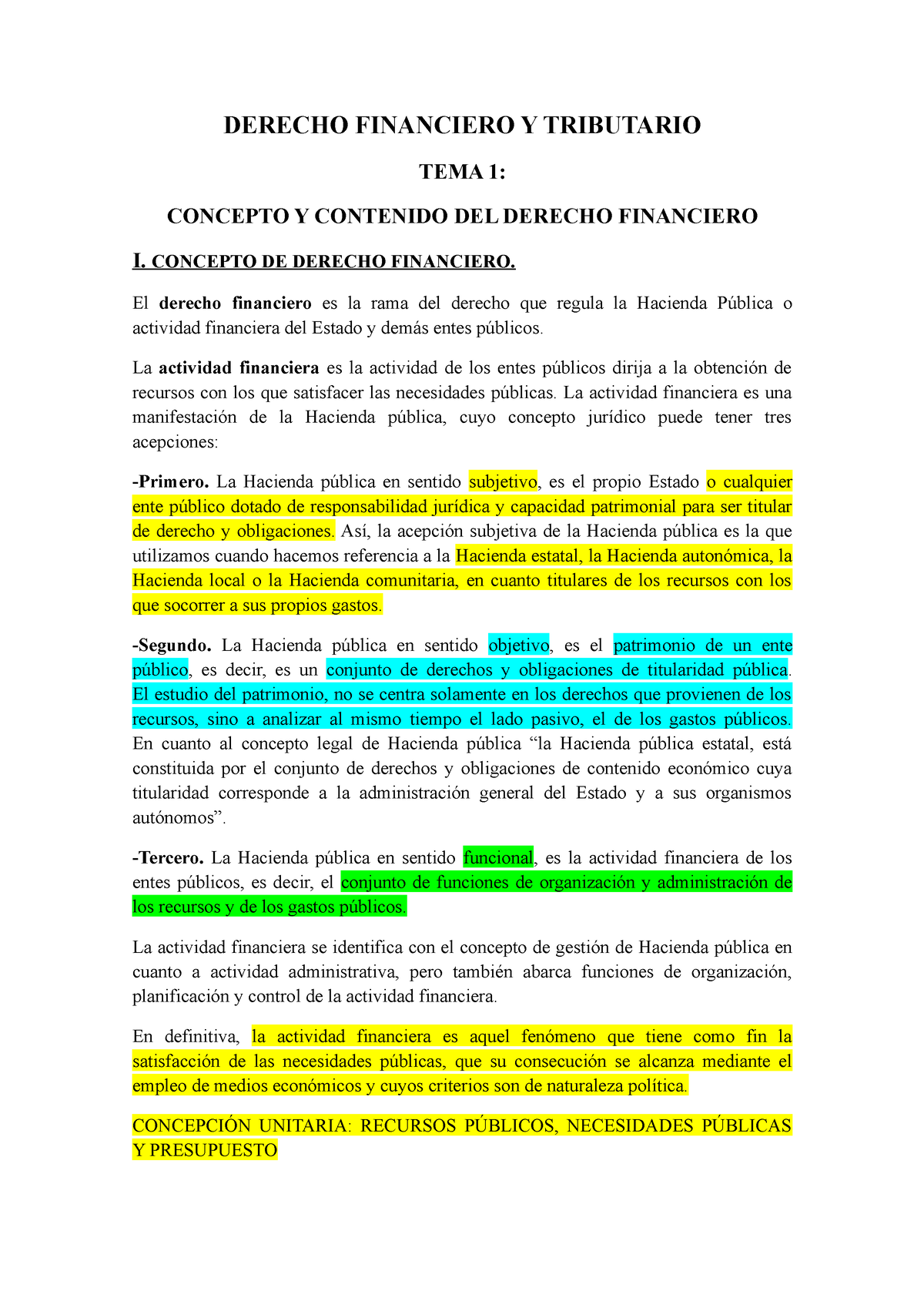 Apuntes Derecho Financiero Y Tributario Tema 1 Concepto Y Contenido