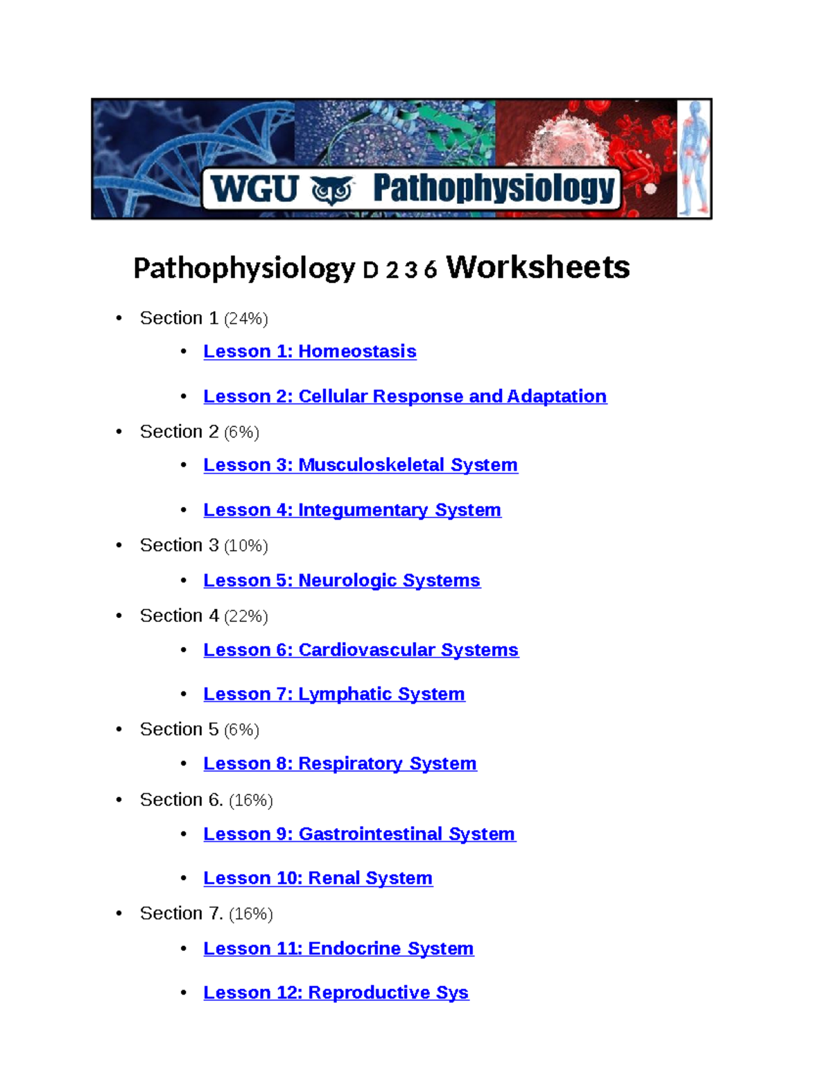 Patho Entire Study Guide Pathophysiology D 2 3 6 Worksheets • Section