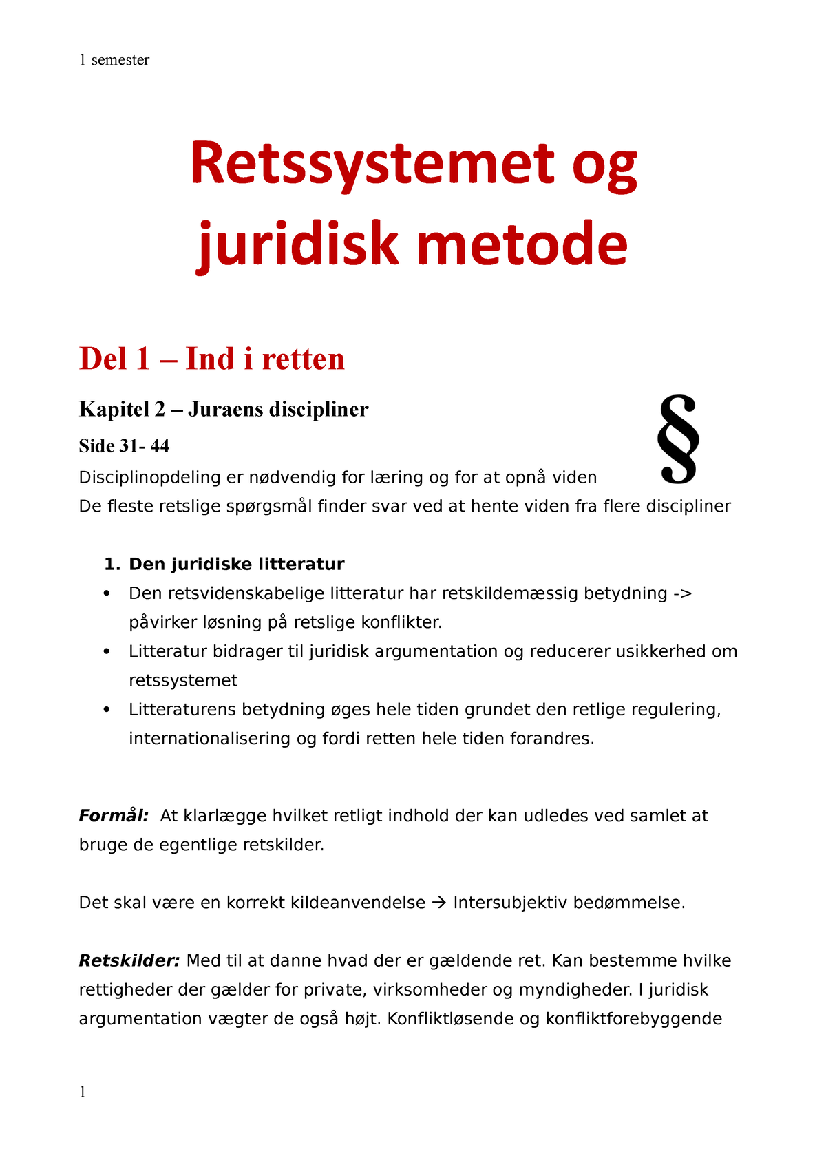 Retssystemet Og Juridisk Metode Retssystemet Og Juridisk Metode Del 1