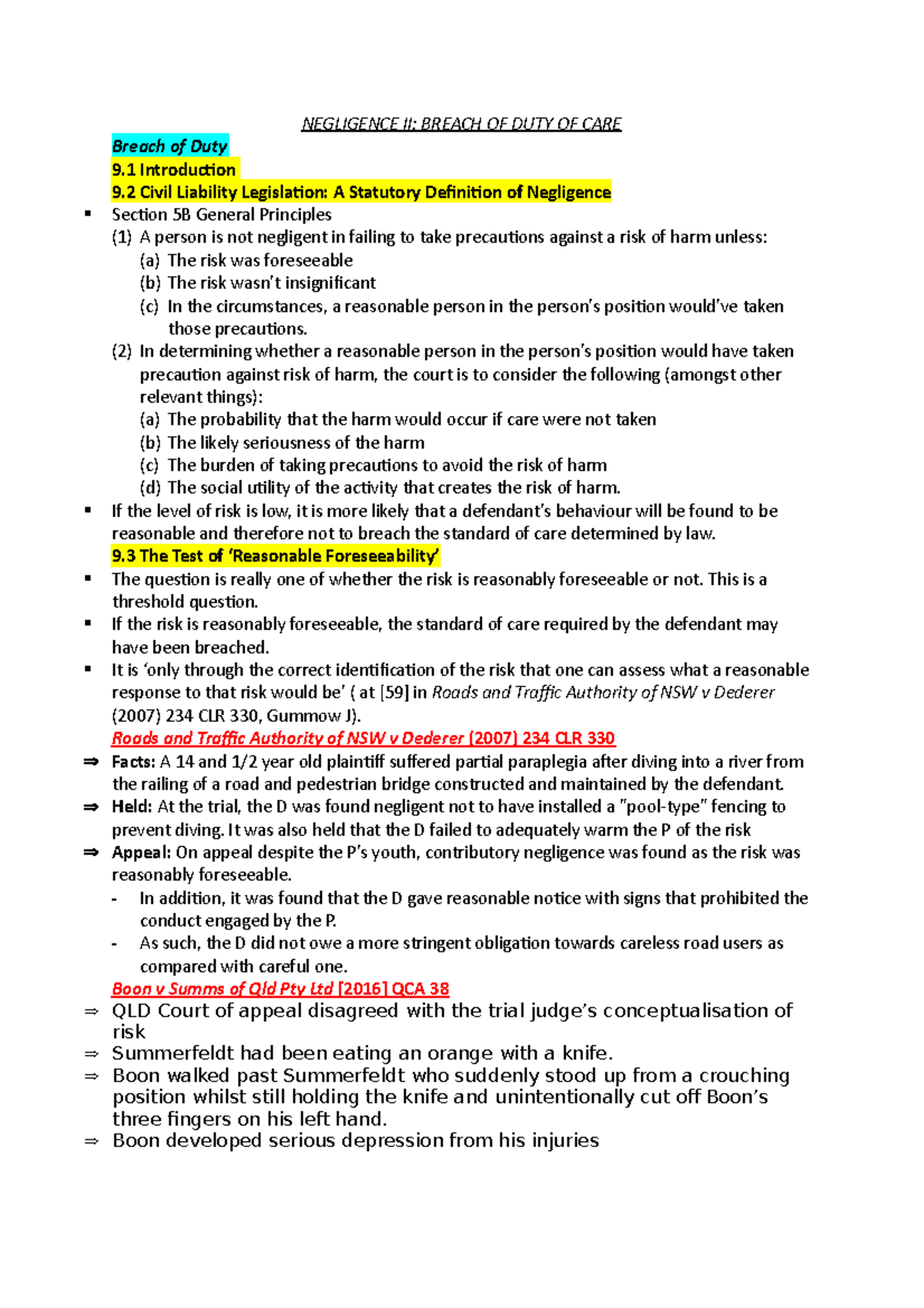 Seminar 4 Breach Of Duty Of Care Negligence Ii Breach Of Duty Of