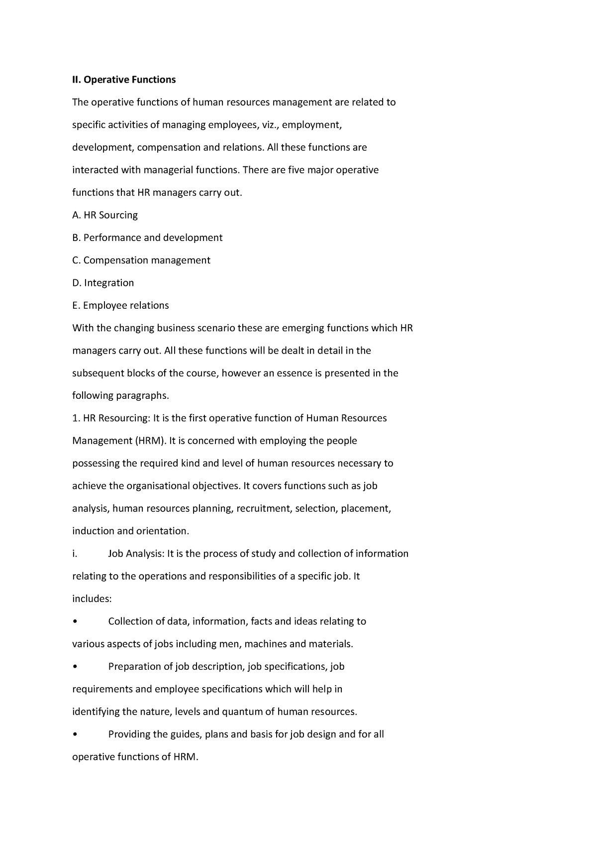 Functions Of Hrm Part 2 Lecture Notes Ii Operative Functions The