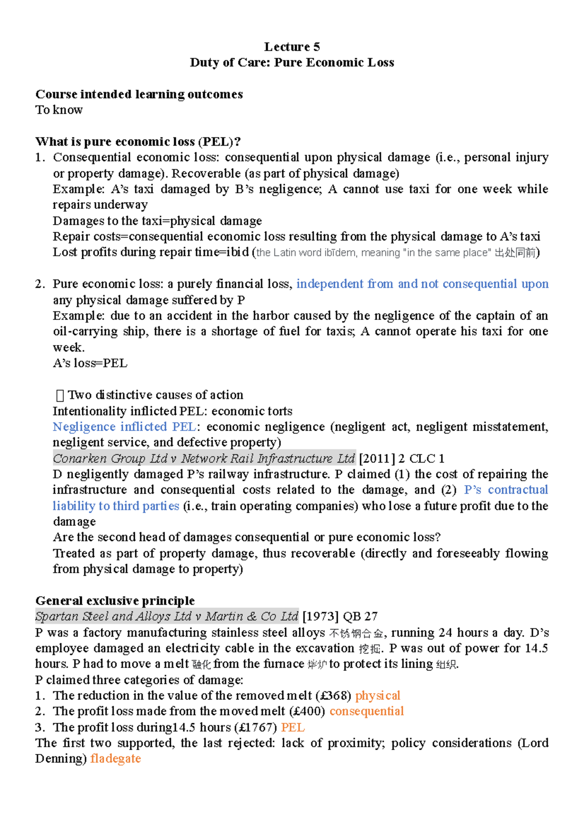 L5 Do C Pure Economic Loss Lecture 5 Duty Of Care Pure Economic Loss