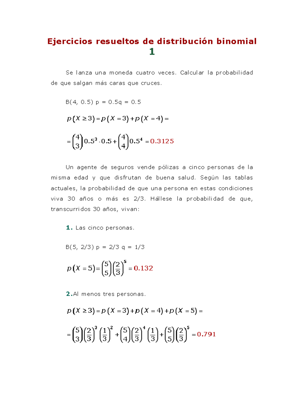 Ejercicios Resueltos De Distribución Binomial Ejercicios Resueltos De