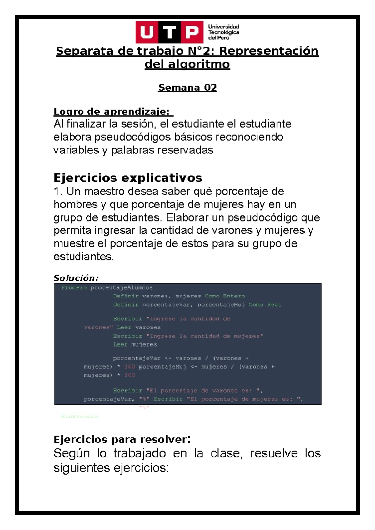 S02s1 Representación Del Algoritmo Tarea Separata De Trabajo N°2