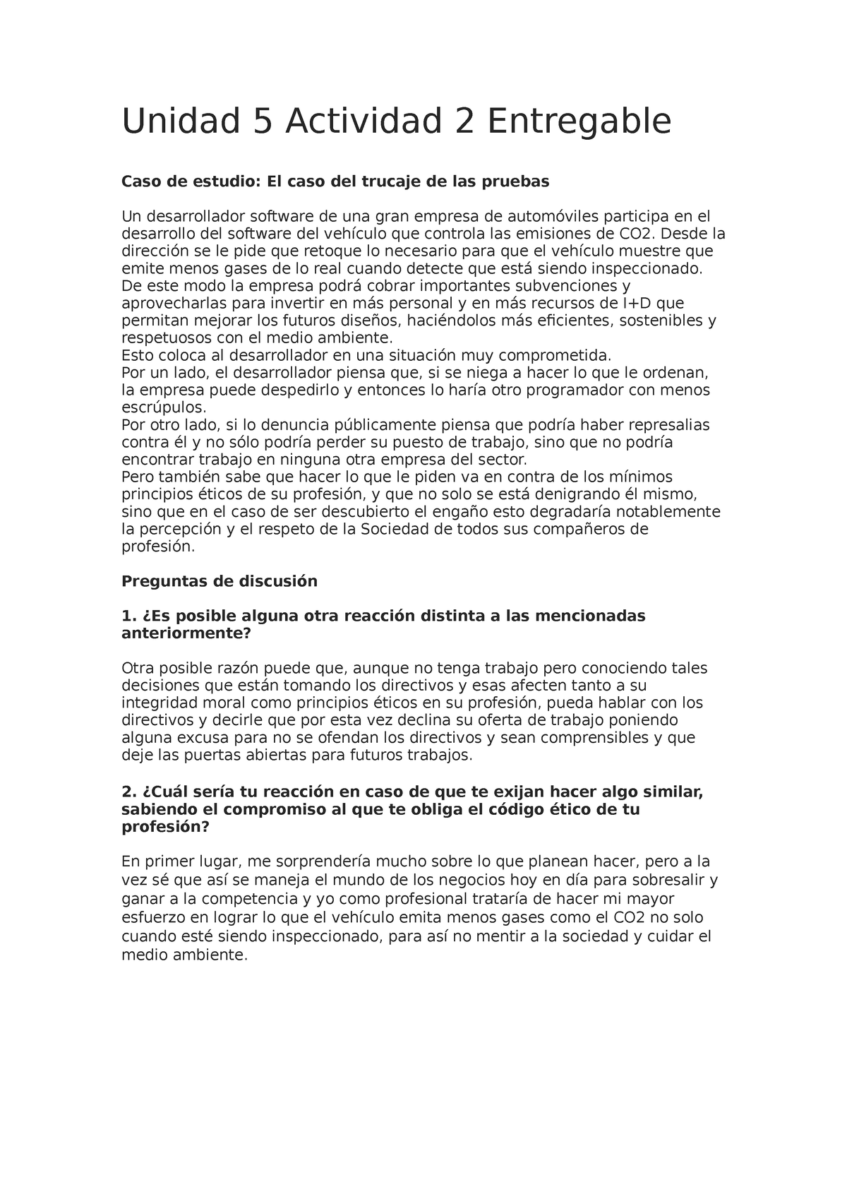 Unidad 5 Actividad 2 Entregable Unidad 5 Actividad 2 Entregable Caso