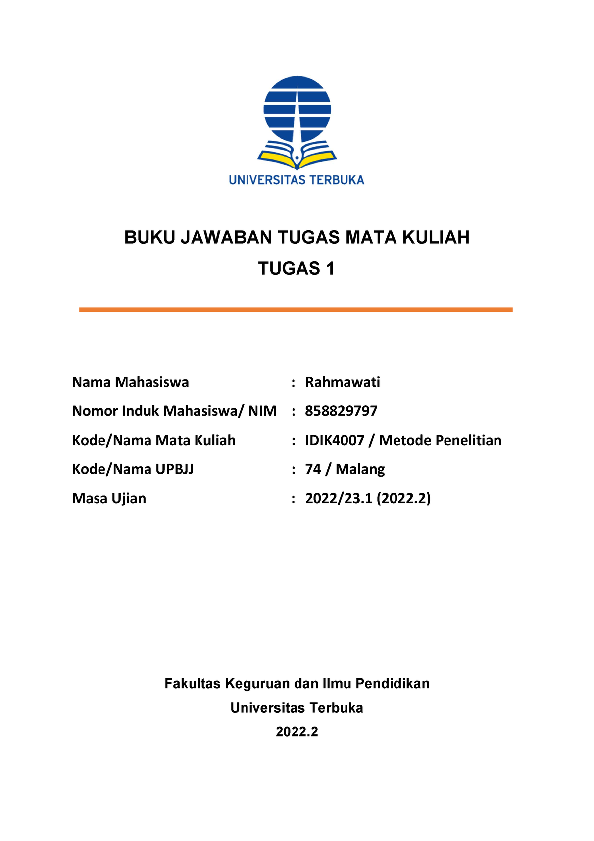 Tugas 1 Idik4007 Tmk 1 Buku Jawaban Tugas Mata Kuliah Tugas 1 Nama