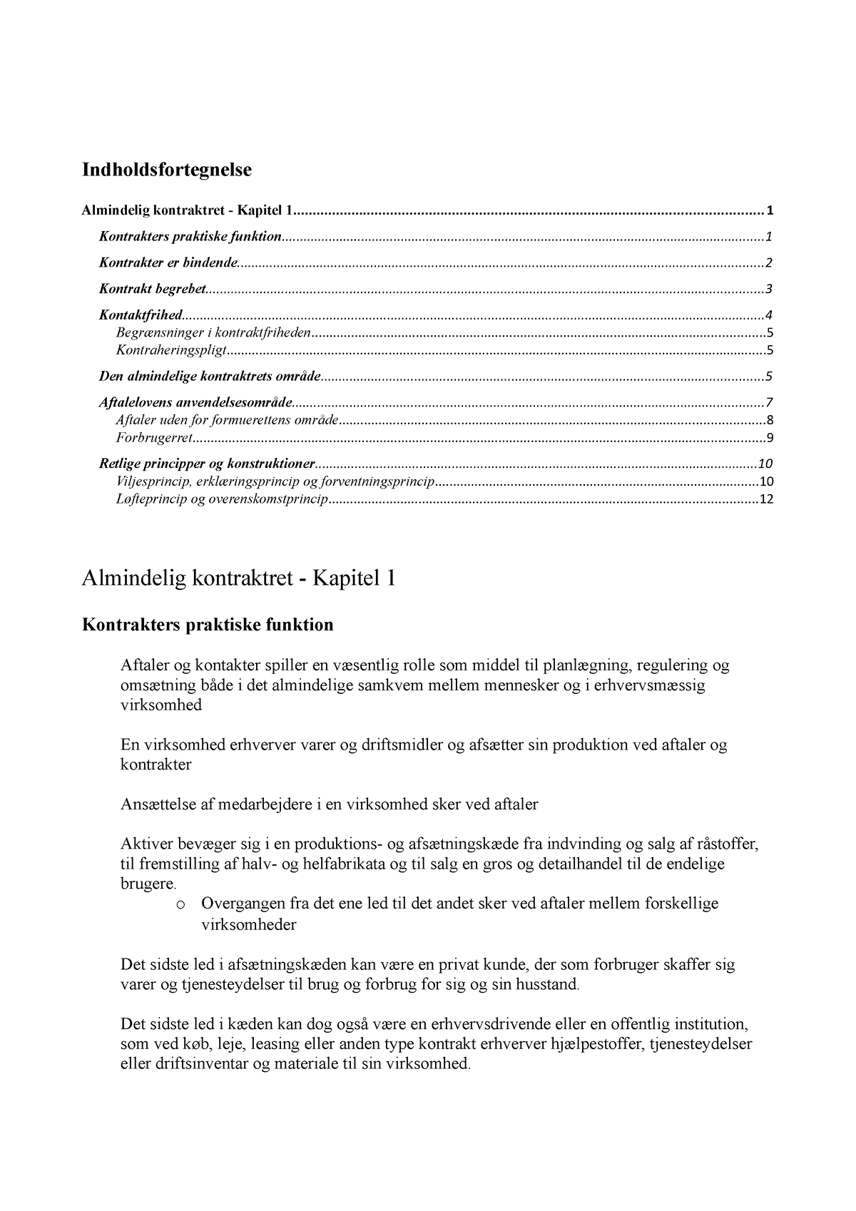 Noter Formueret Indholdsfortegnelse Almindelig Kontraktret