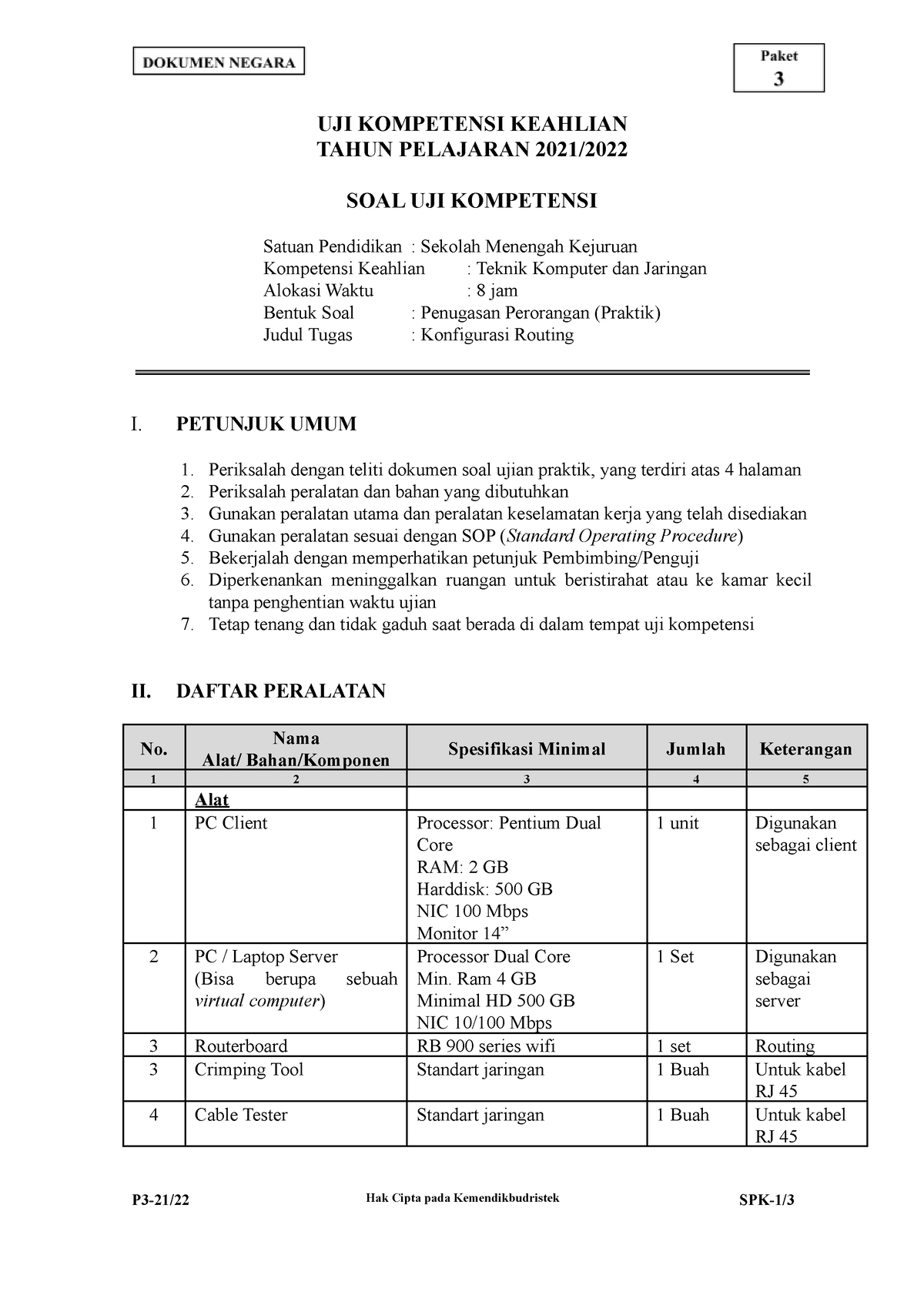 Paket 3 Soal Praktik 2021 2022 Uji Kompetensi Keahlian Tahun