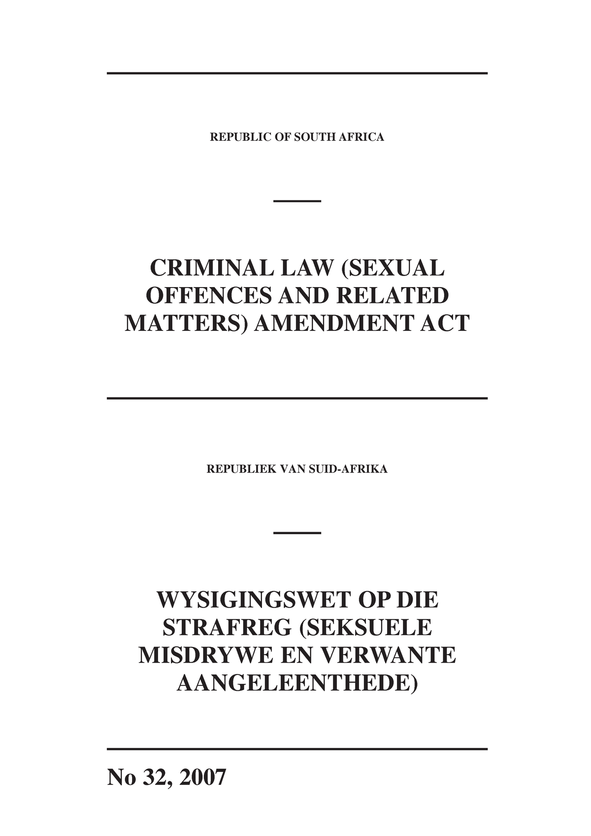 Sexual Offences Act32 2007 Eng Republic Of South Africa Criminal Law