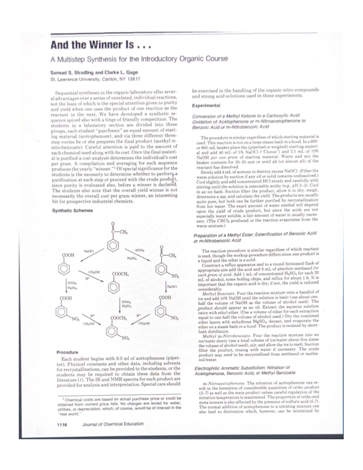 A Multistep Synthesis For The Introductory Organic Course Chem 2212