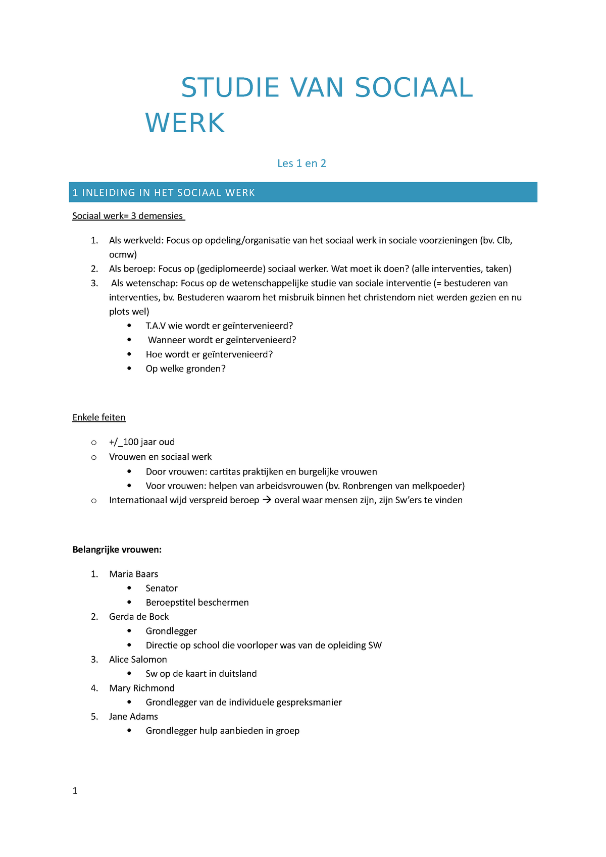 Studie Van Sociaal Werk Studie Van Sociaal Werk Les 1 En 2 1