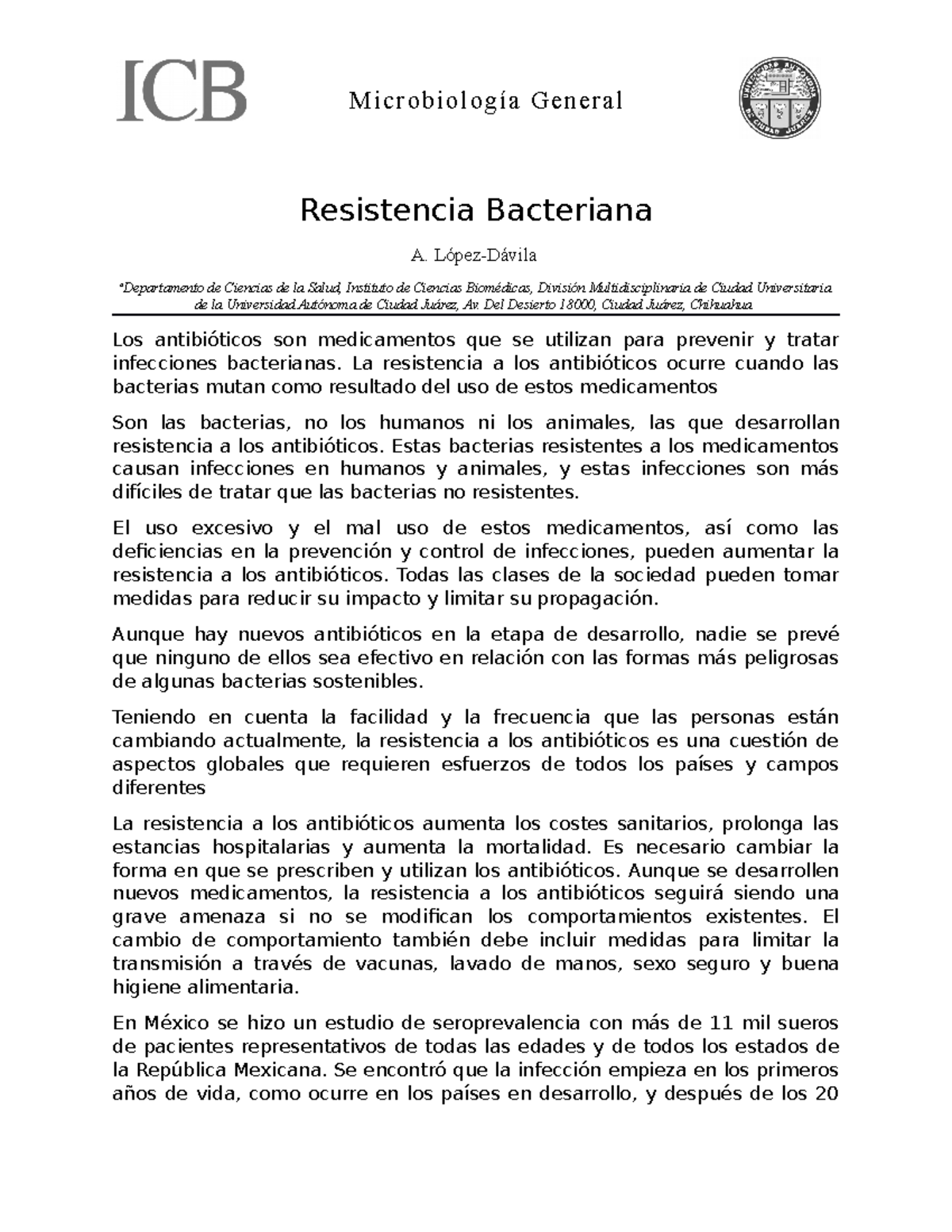 Resistencia Bacteriana Y Sus Efectos Microbiología General