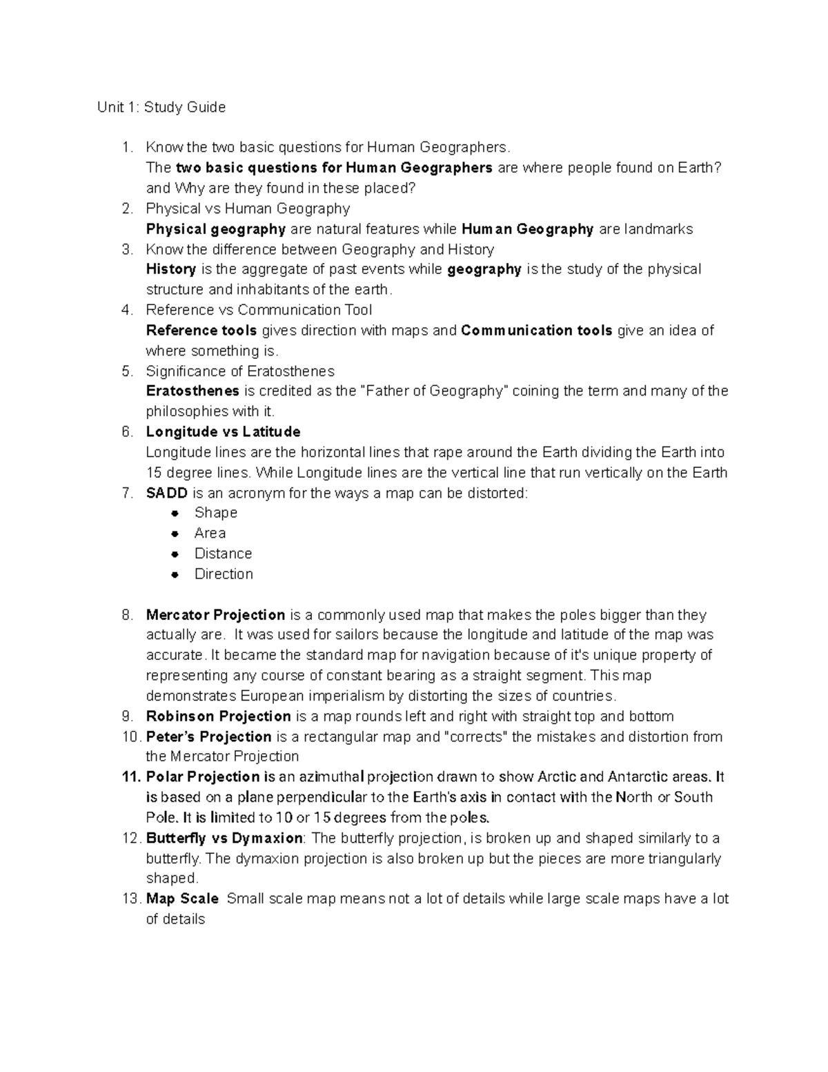 Unit 1 Study Guide Unit 1 Study Guide Know The Two Basic Questions