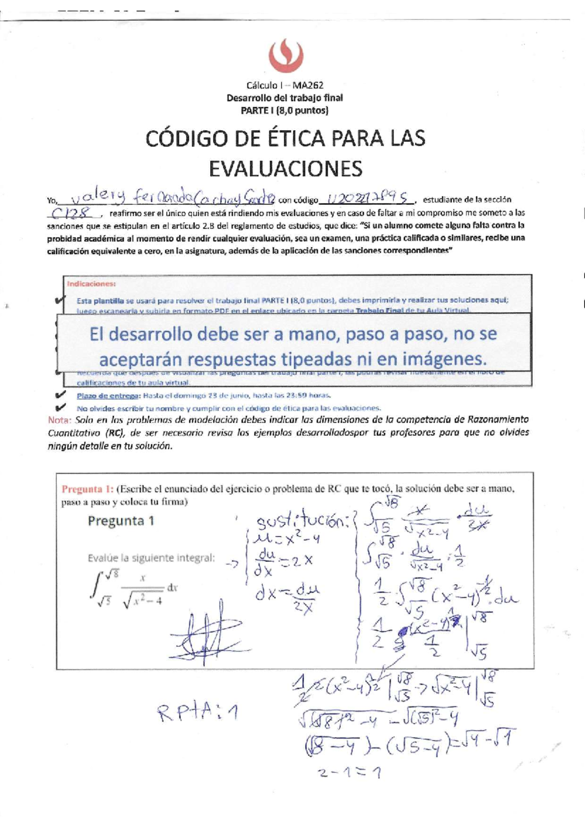 Tf De Calculo 1 Cálculo I Ma262 Desarrollo Del Trabajo Final Parte I