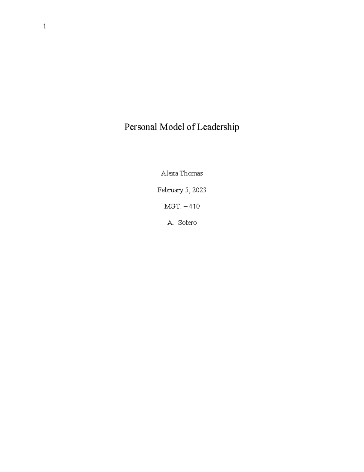 Mgt410personal Model Of Leadership Finished Personal Model Of