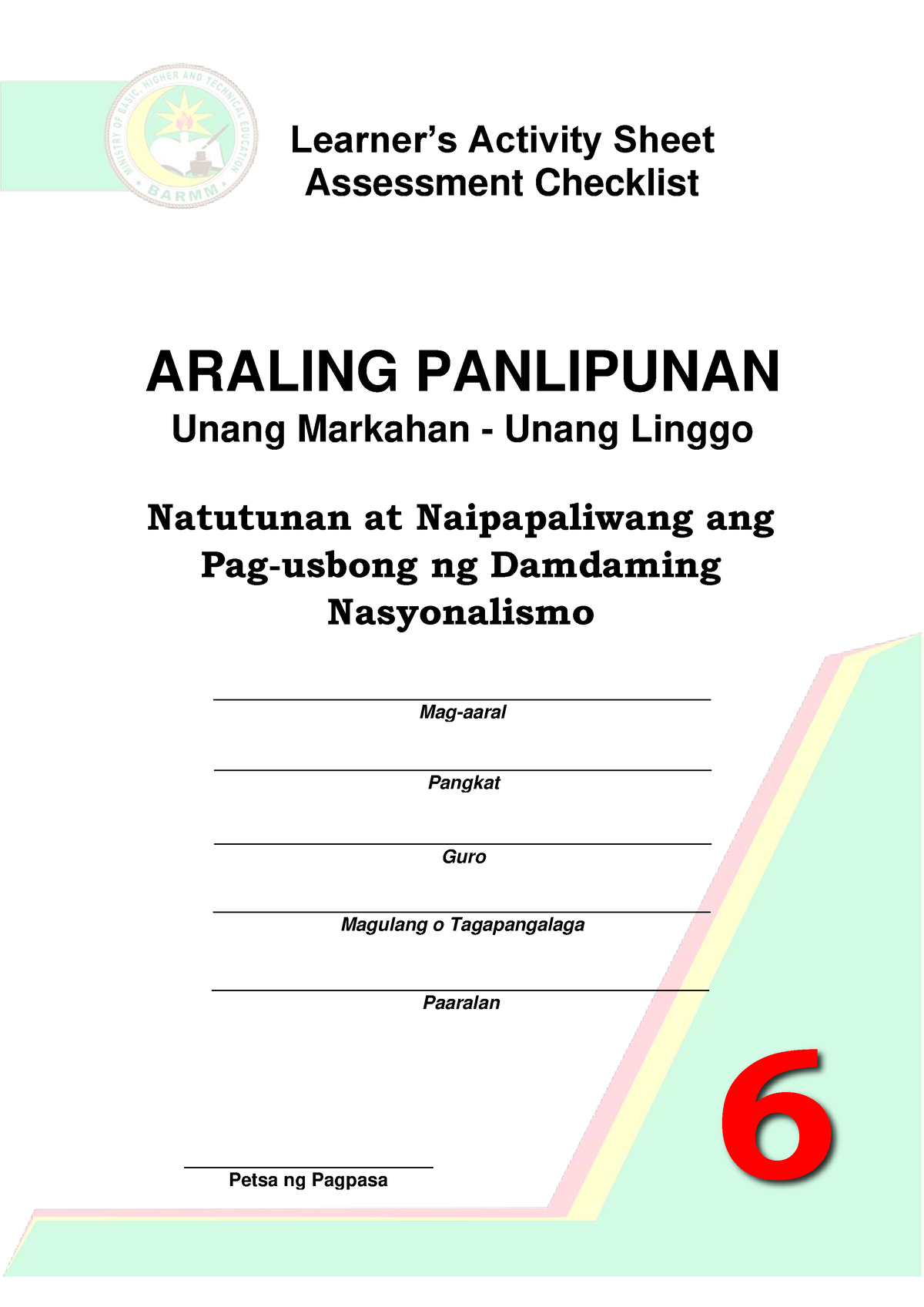 Araling Panlipunan Grade 6 Q1w1 Araling Panlipunan Learners Activity