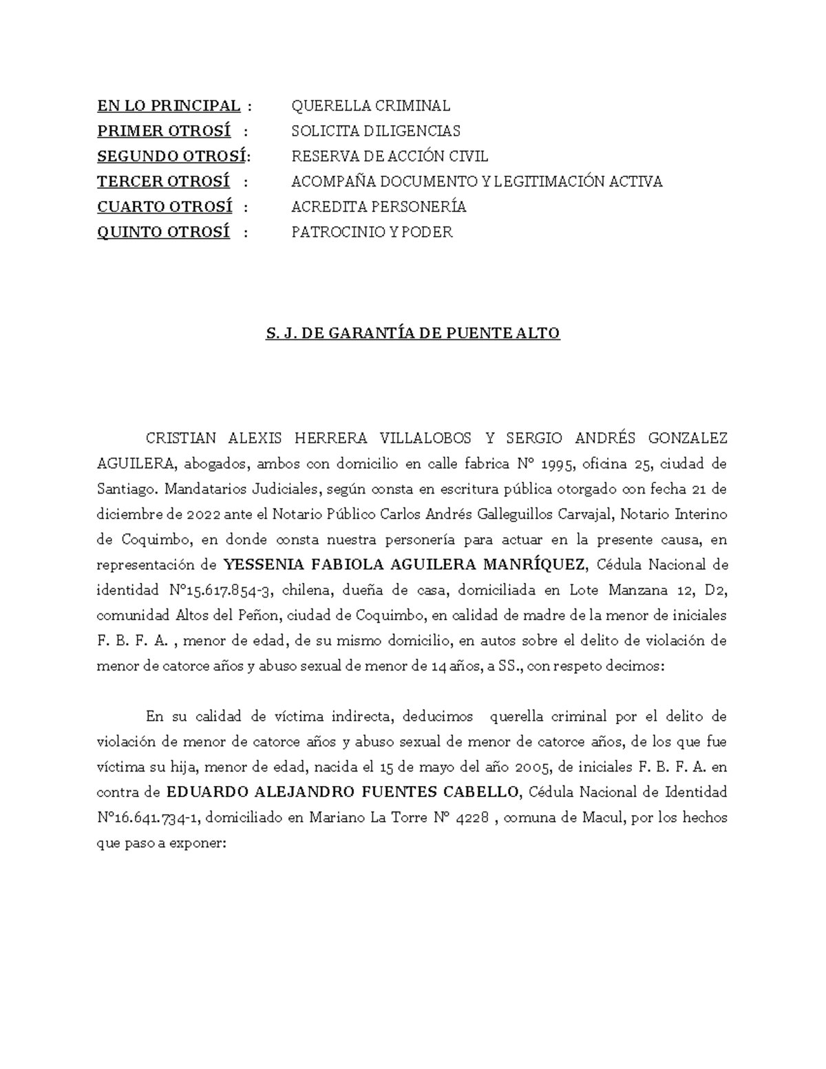 Querella Violacion Asdads En Lo Principal Querella Criminal