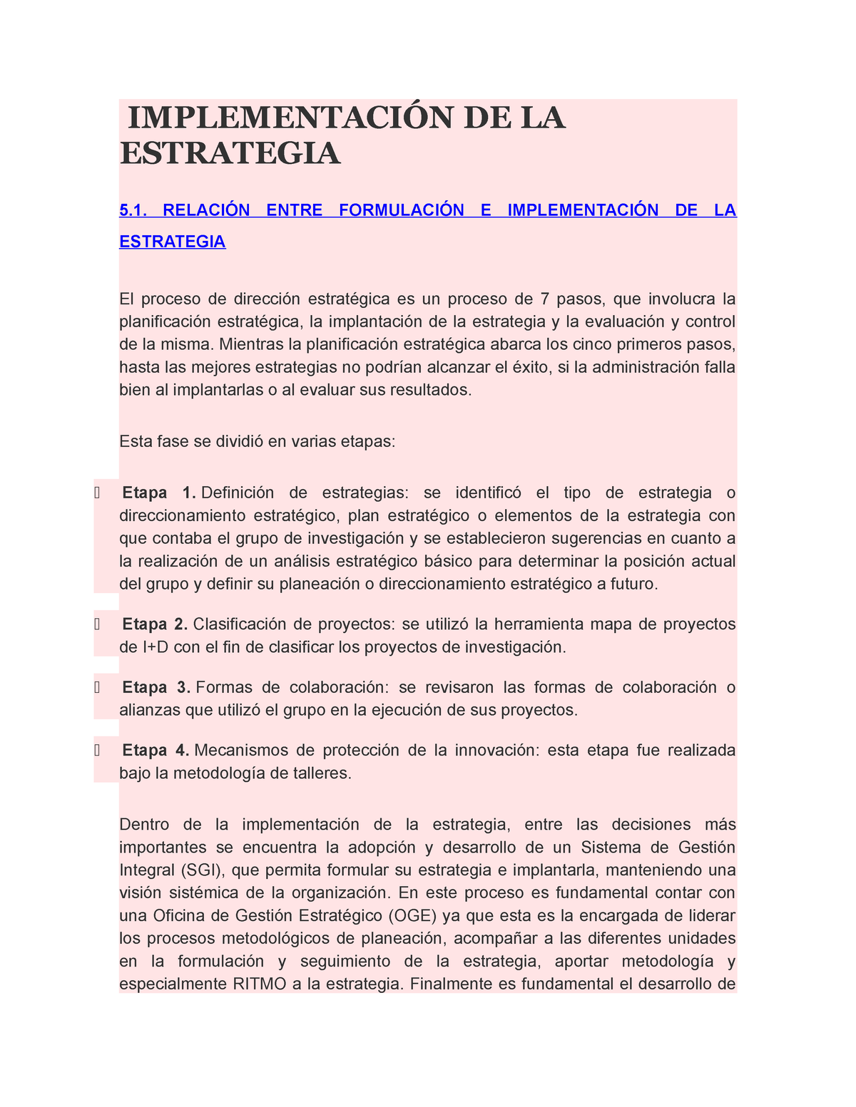 U5 Resumen Gestión De La Calidad ImplementaciÓn De La Estrategia 5