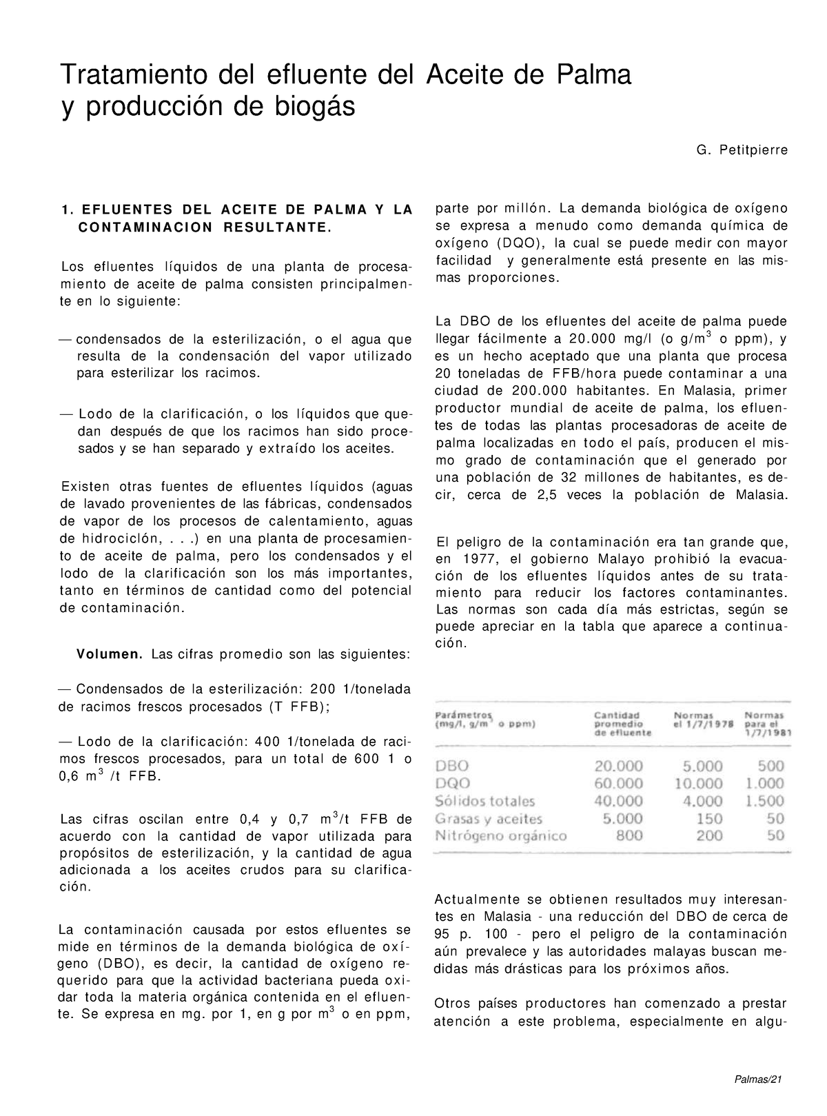 Biogas 1 Tratamiento Del Efluente Del Aceite De Palma Y Producción De