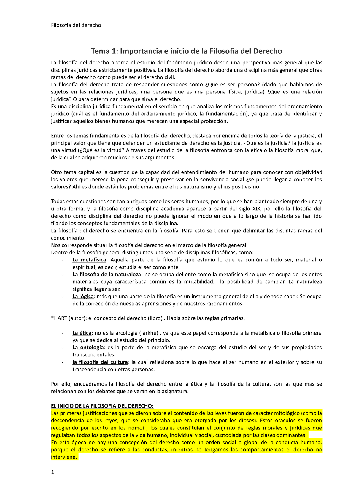 Tema 1 Filosofia Del Derecho Tema 1 Importancia E Inicio De La