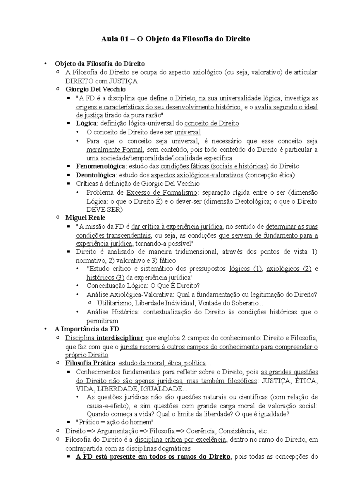 Aula 01 Objeto Da Filosofia Do Direito Aula 01 O Objeto Da