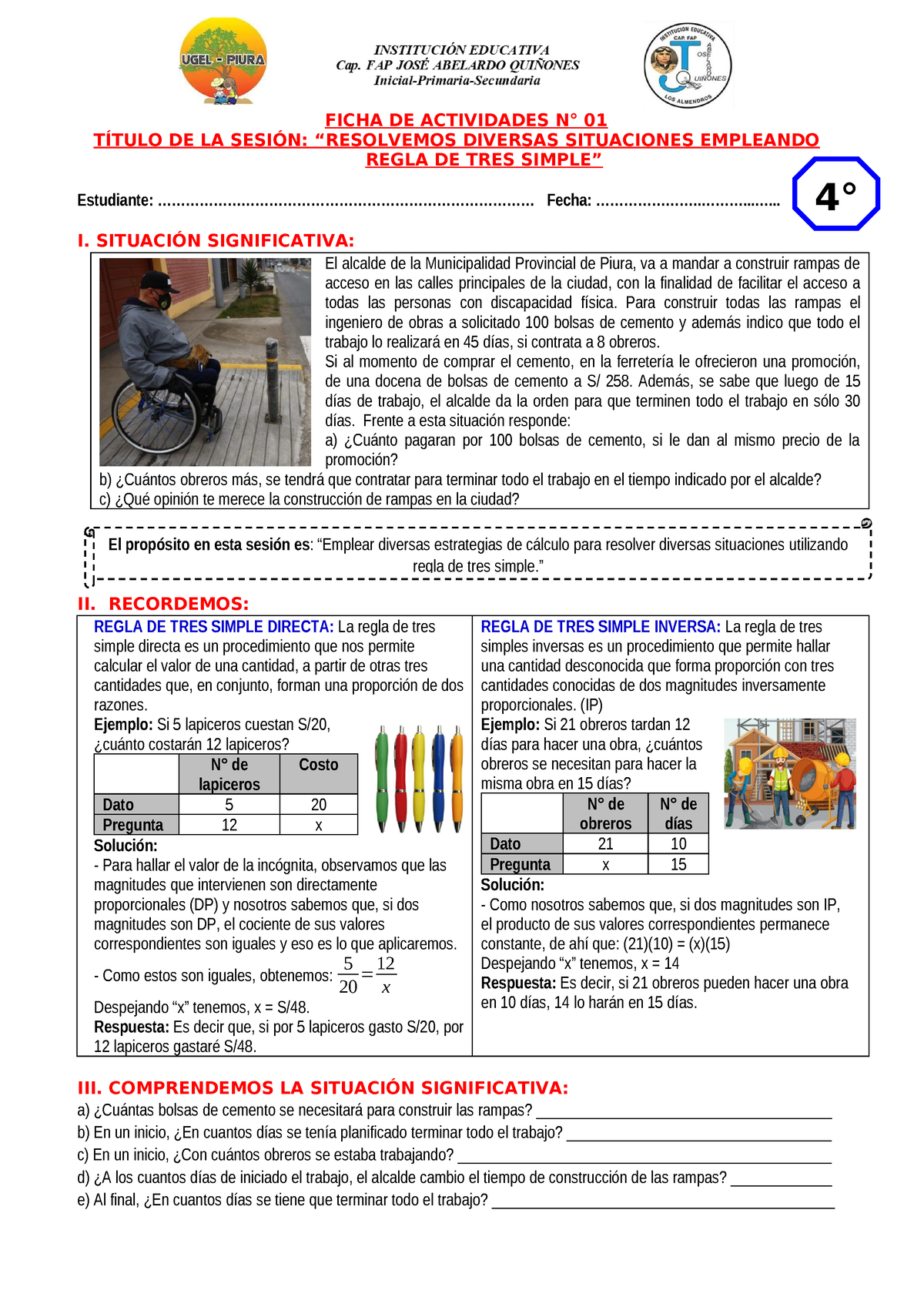 Ficha 1 4to Eda5 Ficha De Actividades N° 01 TÍtulo De La SesiÓn