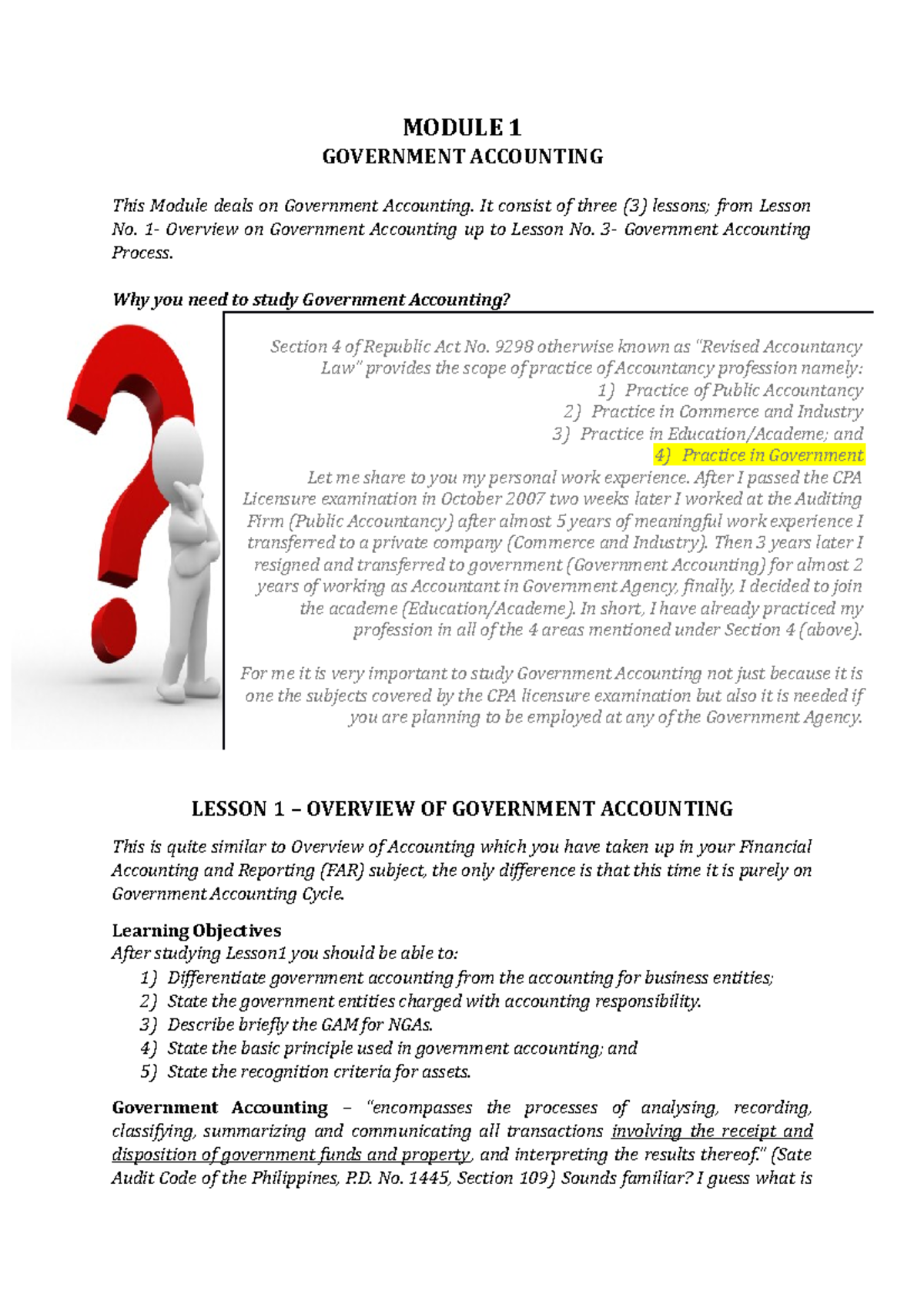 Lesson 1 Overview Of Government Accounting Module 1 Government