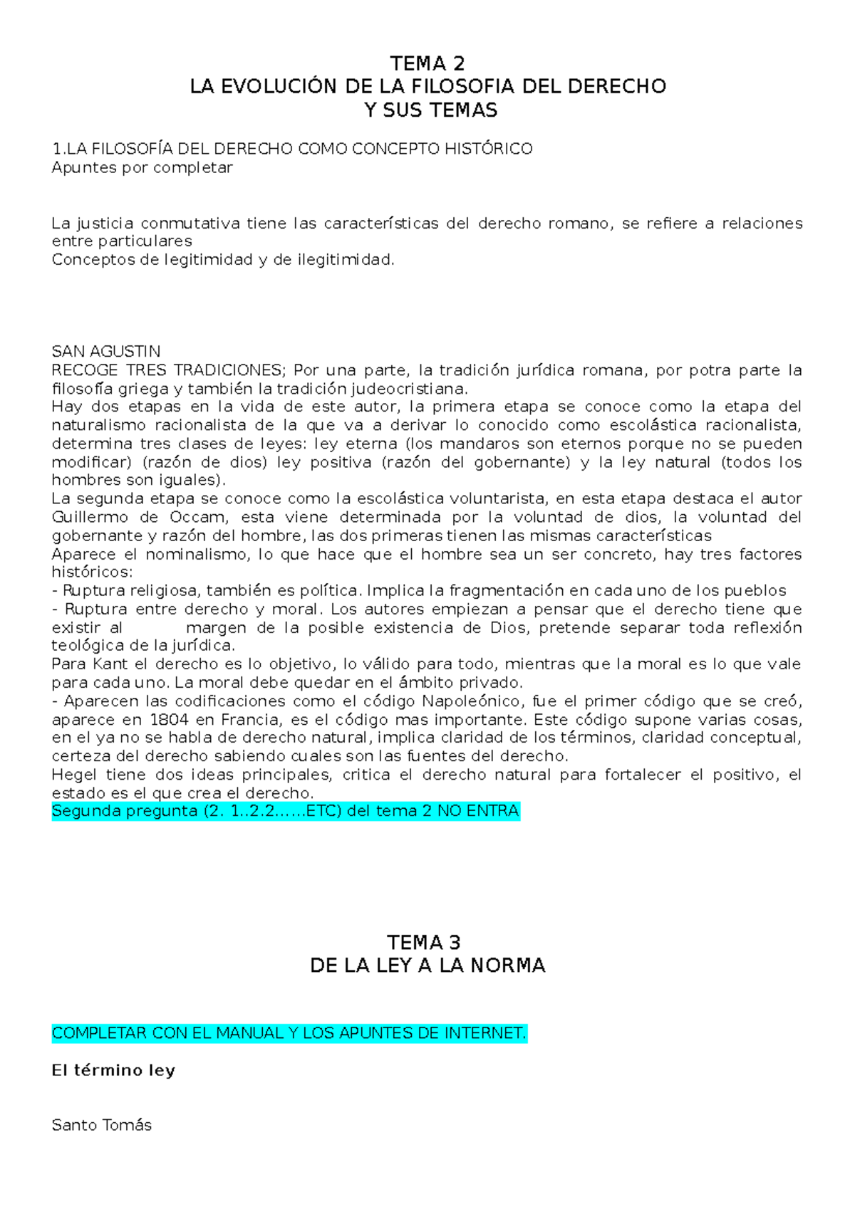 Tema 2 Teoria Del Derecho Tema 2 La EvoluciÓn De La Filosofia Del