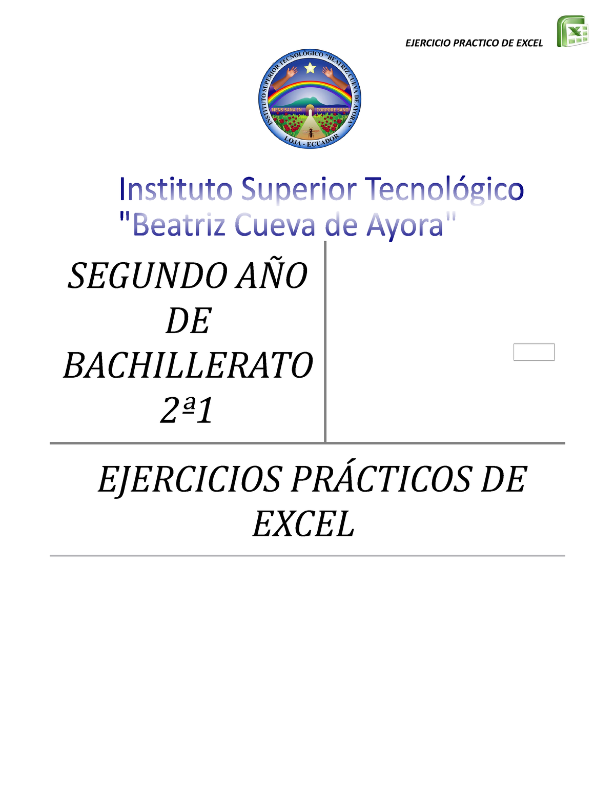 Ejercicios Prc3a1cticos De Excel 2a1 Segundo AÑo De Bachillerato 2ª